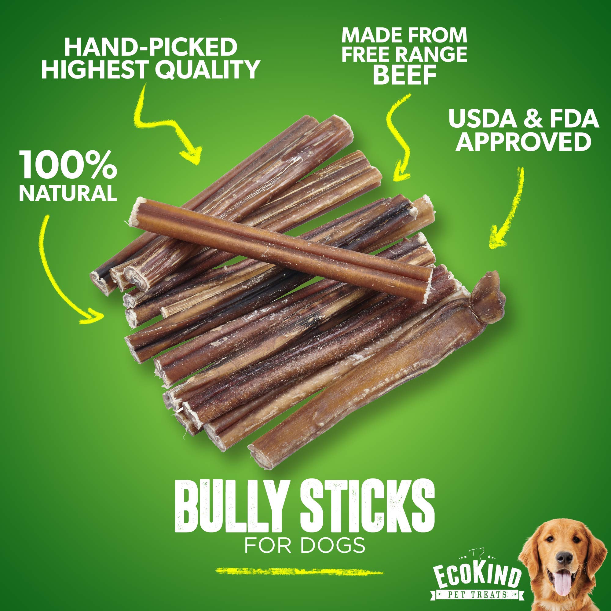EcoKind Pet Treats All-Natural Premium 4 Inch Bully Sticks for Dogs | 16 Oz. Bag | Delicious Protein Rich Dog Chews