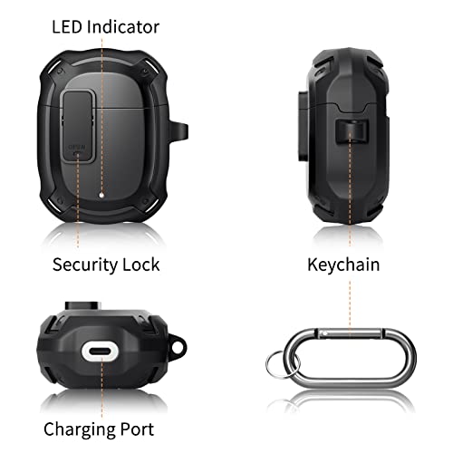 JAKPAK Compatible with Google Pixel Buds 2 Case Cover [Front LED Visible] Shockproof Protective Case with Keychain Secure Lock Design Hard PC Case Cover for Pixel Buds 2 2020 Black