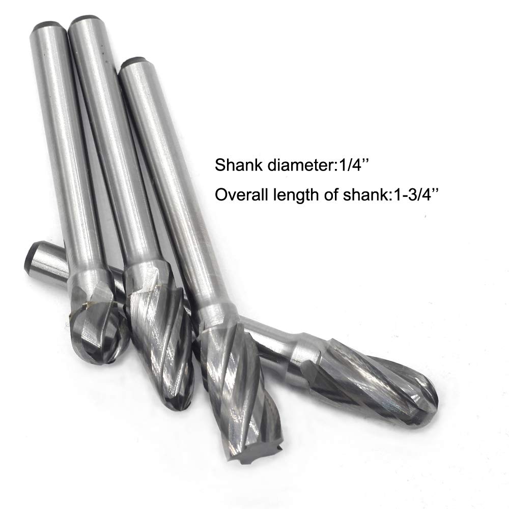 Carbide Burrs Set 4pcs JESTUOUS 1/4 Inch Shank Diameter Aluminum Rotary Files Single Cutting Edge for Die Grinder Drilling Bits Metal Carving Engraving