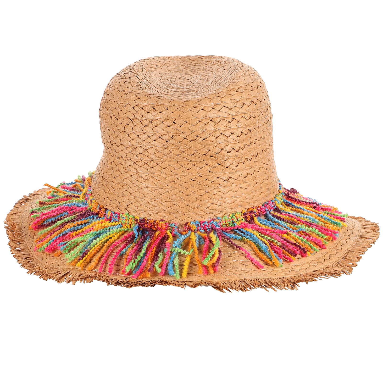 Beach Hat Stylish Sun Block Hat Colorful Tassel Straw Hat Sun Protection Hat Daily Dress