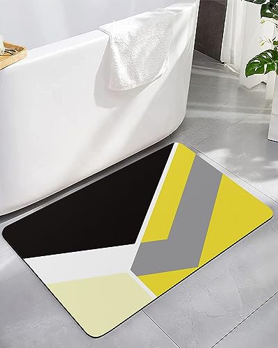 Gogobebe Super Absorbent Diatom Mud Mat Abstract Yellow Geometric Texture Quick-Drying Thin Bath Mat Non-Slip Bathtub Mat Anti-Skid Rubber Bathroom Shower Mat 16x24in