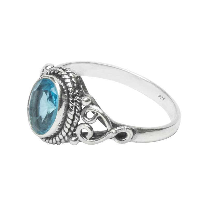 Blue Topaz Stone Ring 925 Sterling Silver Statement Ring For Women Handmade Rings Gemstone Christmas Promise Ring Size US 8 Gift For Her