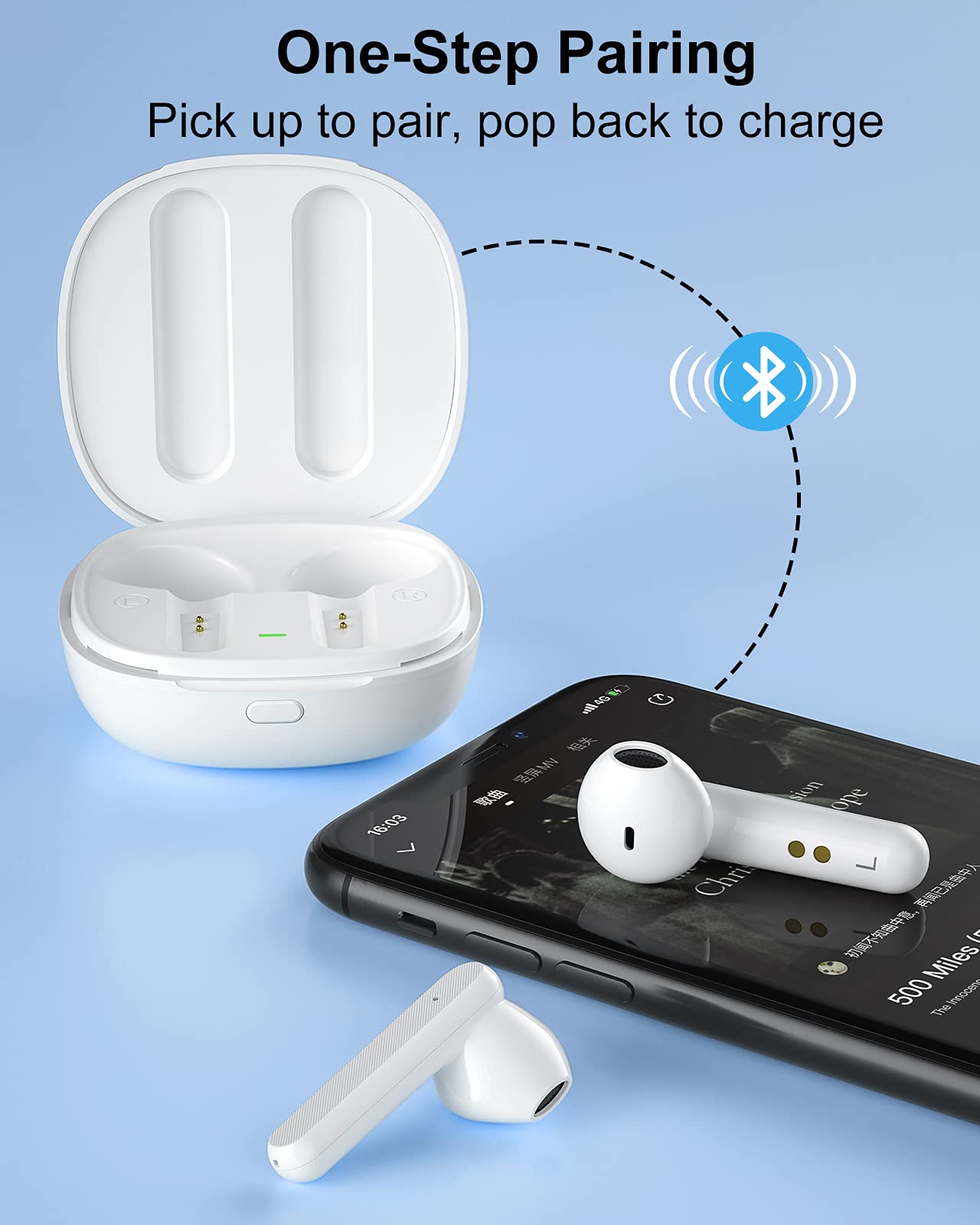 KMOUK True Wireless Earbuds, Qualcomm QCC3040 Bluetooth 5.2 Earbuds, IPX8 Waterproof Earphones, 4-Mic CVC8.0 Call Noise Reduction, 30H Playtime, in-Ear Stereo Headphones with Touch Control, White