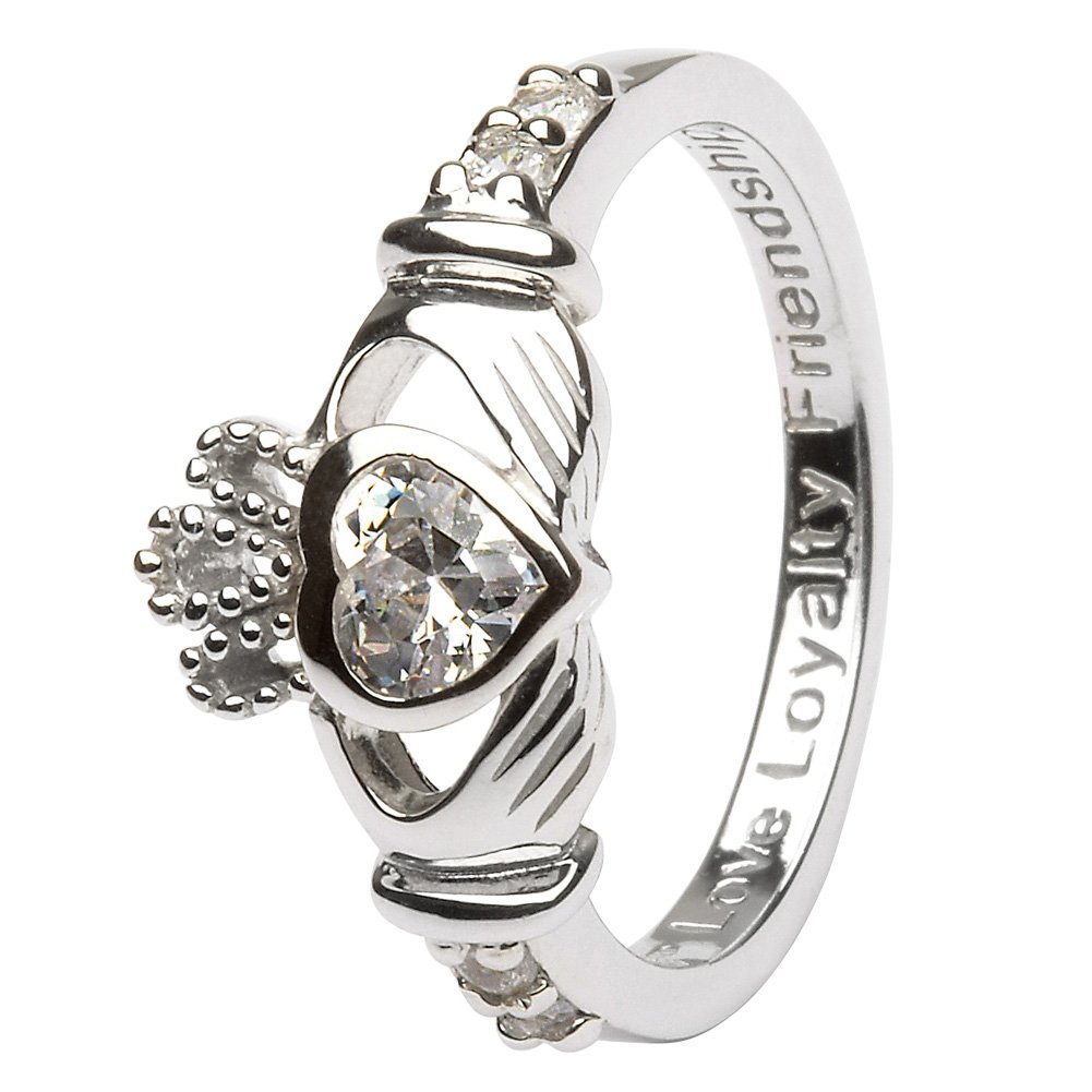 April Birth Month Silver Claddagh Ring LS-SL90-4 - Size: 4.5 Made in Ireland.