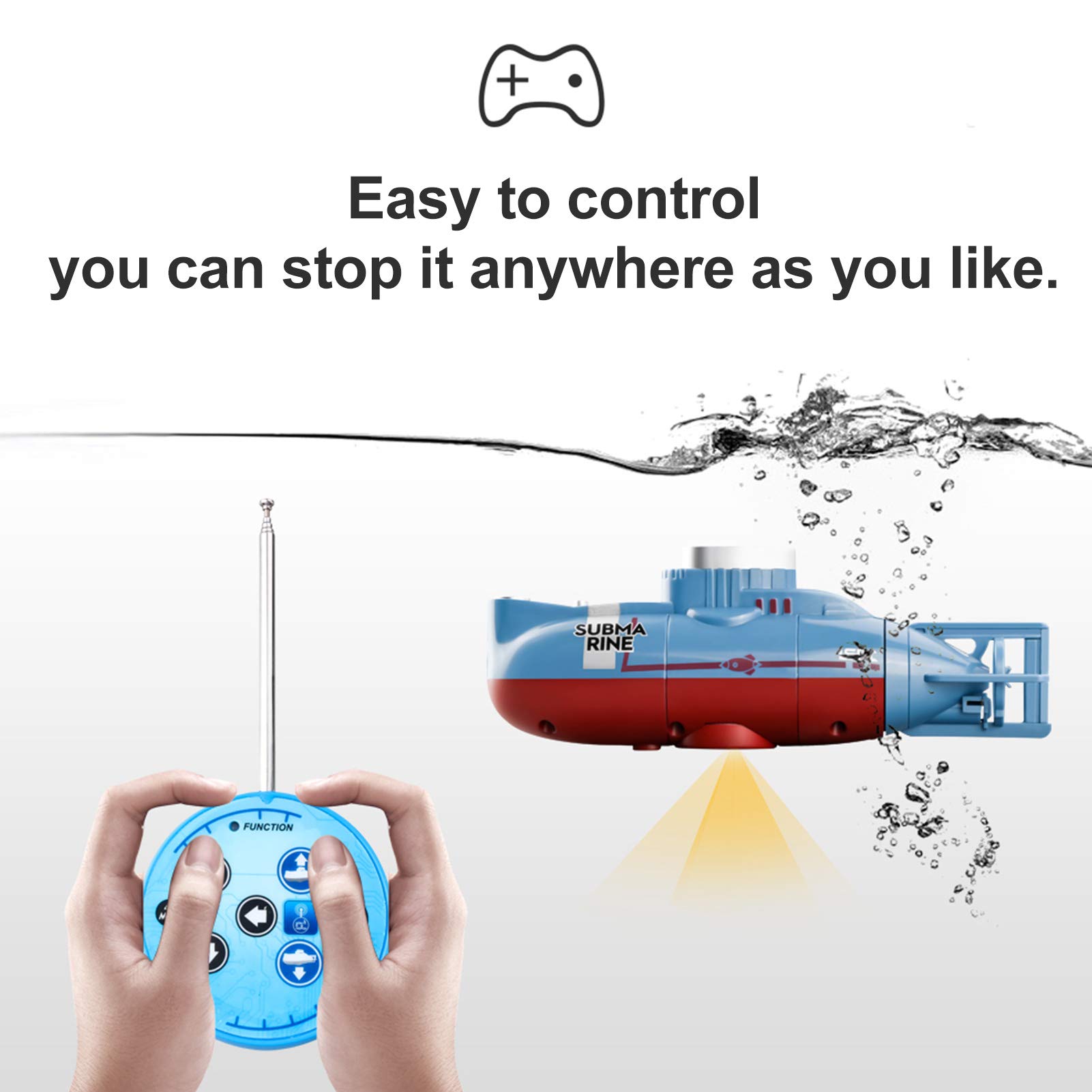 GoolRC Mini RC Submarine for Kids, LSRC-SMI Remote Control Boat Waterproof Diving Toy for Boys and Girls (White)