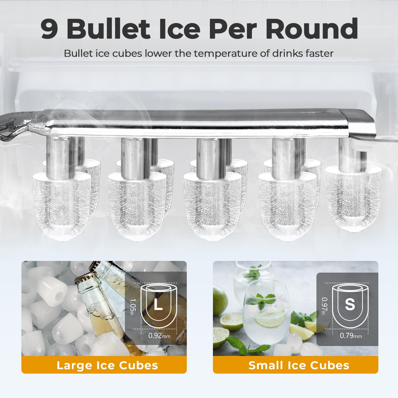 Havato Countertop Ice Maker, Portable Bullet Ice Machine Self-Cleaning with Ice Scoop and Basket,9 Cubes in 6 Mins, 26.5lbs/24h,2 Sizes of Ice Cube for Home Kitchen Office Bar Party