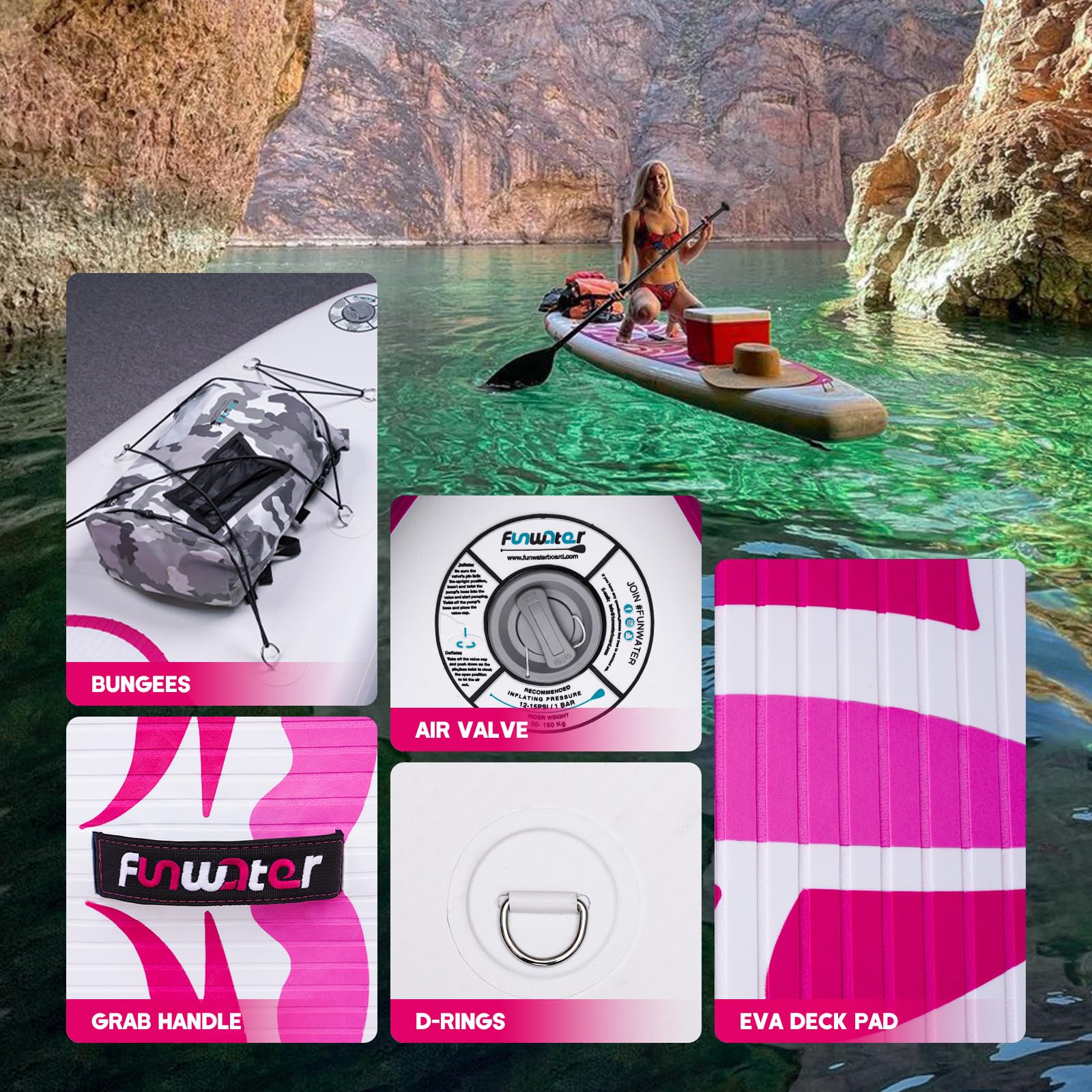 FunWater Inflatable 10'6×33"×6" Ultra-Light SUP for All Skill Levels Everything Included with Stand Up Paddle Board, Adj Paddle, Pump, ISUP Travel Backpack, Leash, Waterproof Bag