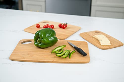 Lipper International Bamboo Wood Thin Cutting Board with Oval Hole in Corner, Assorted Sizes, Set of 3