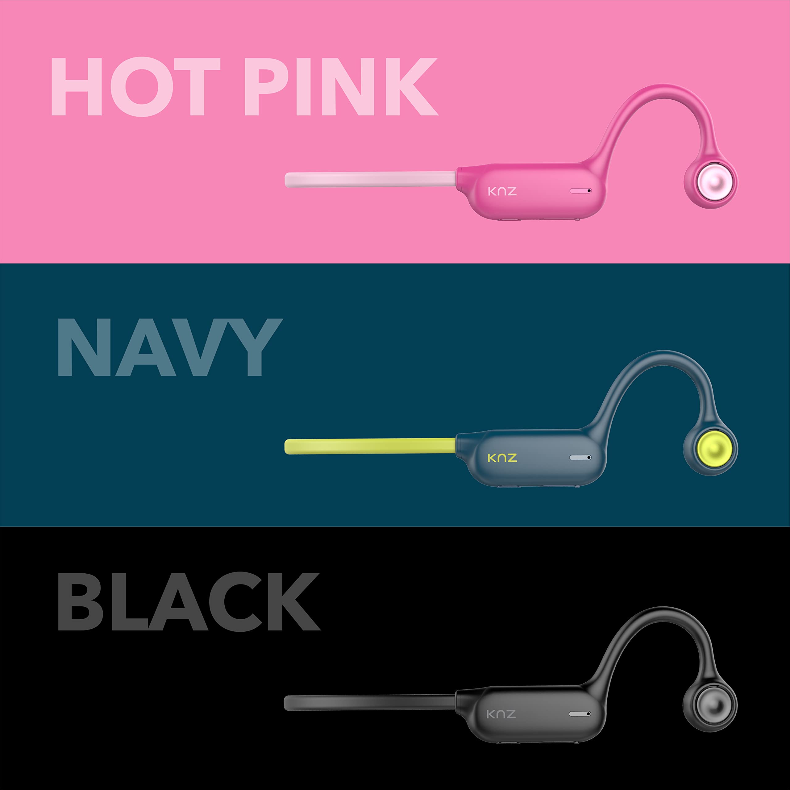 KNZ EZPZ Bluetooth Open-Ear Headphone, Perfect for Sports, Outdoor Activities and Children, Built-in Microphone, Sweat and Splash Proof, 6 Hrs Music Play, USB-C Charging (Neon)
