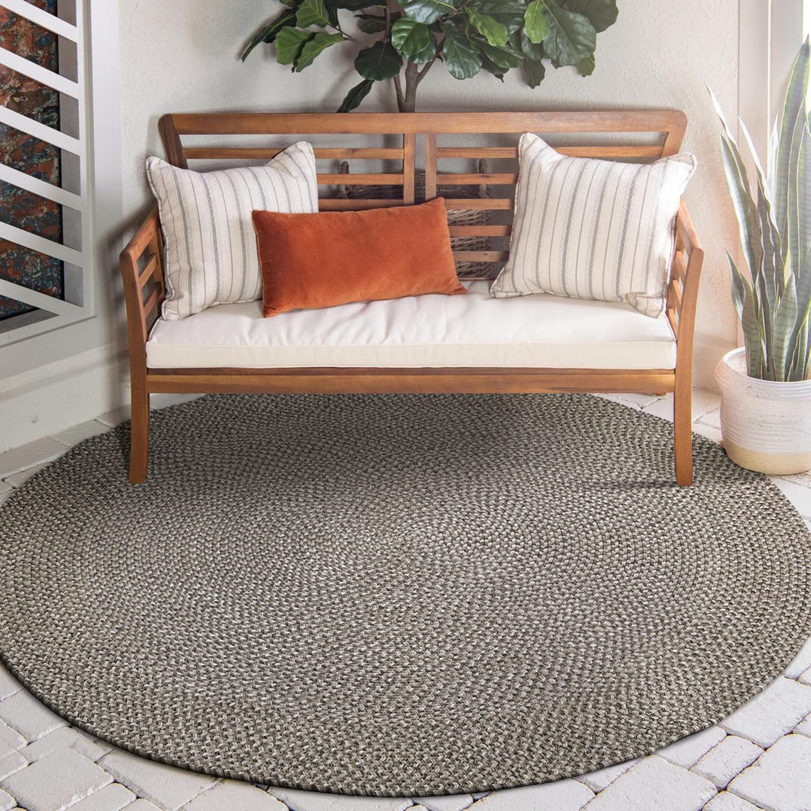 DECOMALL Azure Braided Round Indoor Outdoor Area Rugs, 6β Round Grey
