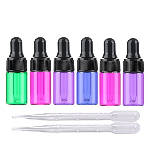 Wresty Multicolor Glass Dropper Bottles Mini Essential Oils Dropper Bottles Empty Refillable Perfume Sample Bottle Makeup Glass Vials With Dropper Pipette 2ml Transfer Pipettes 30 Packs Set (3ml)