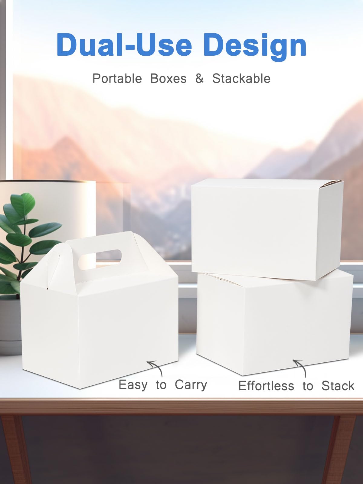 S9BAI15 Shallive 15 Pack Large Treat Boxes White - 9 x 6 x 6 inches Gable Gift Boxes with Handle Cardboard Lunch Boxes Recycled Paper Take Out Boxes Welcome Boxes For Wedding Baby Shower Birthday