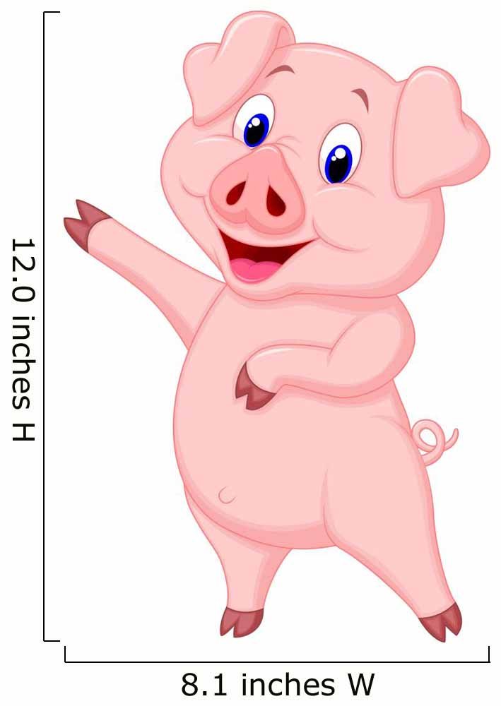 Wallmonkeys Cute Pig Cartoon Presenting Wall Decal Peel and Stick Graphic (12 in H x 8 in W) WM15167