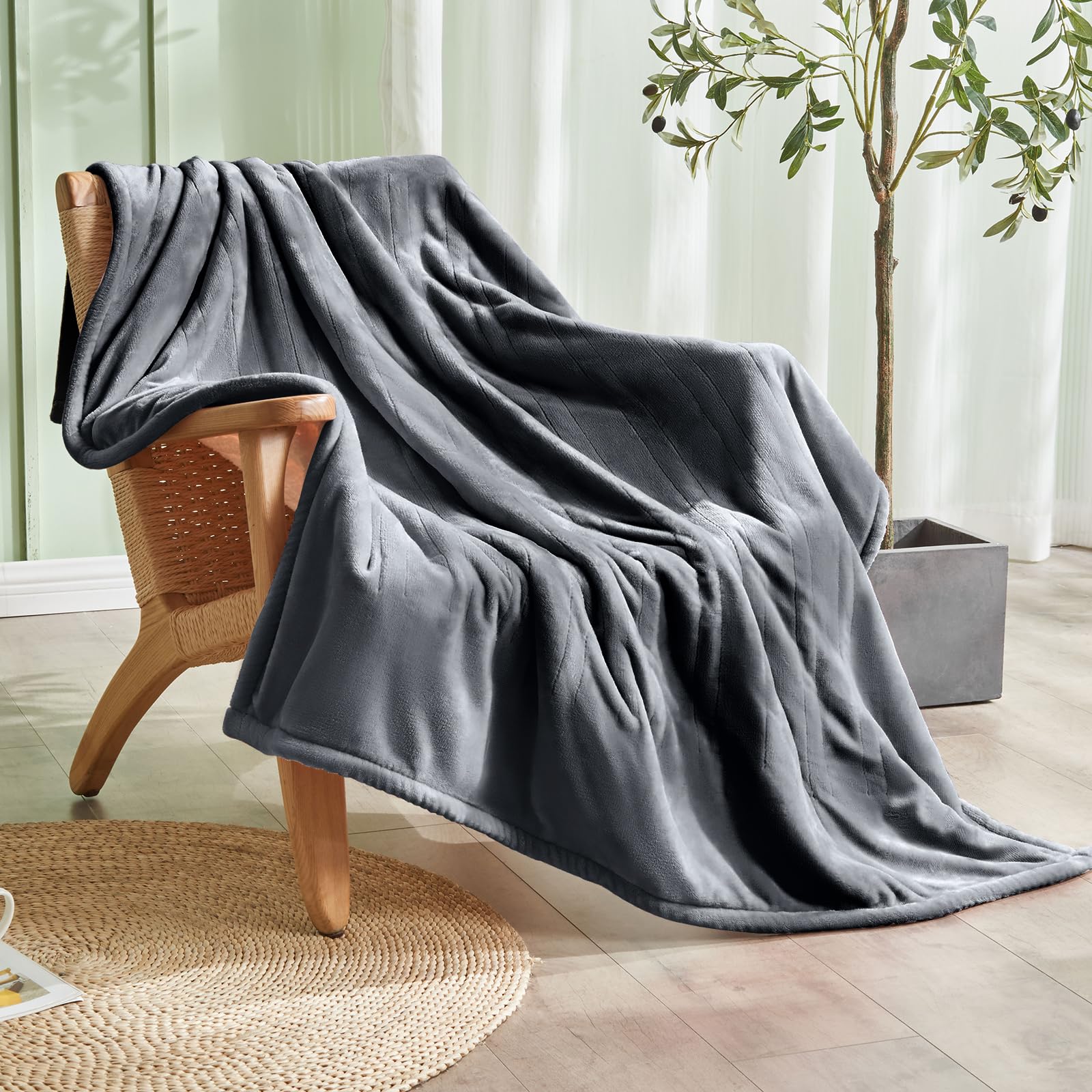 BENFOX Electric Heated Blanket,Flannel & Sherpa Heated Throw Blanket 50"x60",Fast Heating Soft Fleece Blanket with 6 Heating Levels & 4H Auto Off- Grey