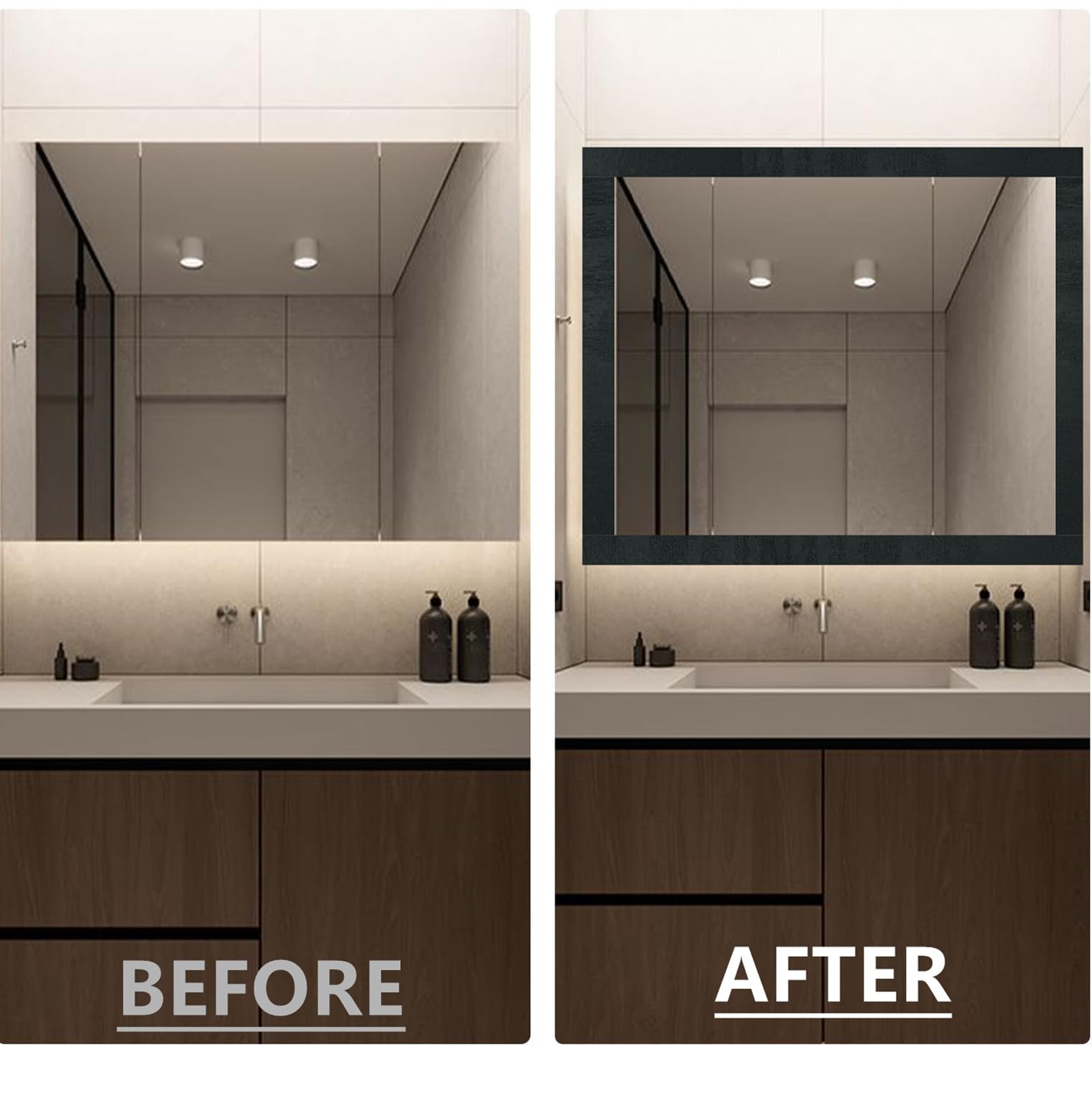 DESOMINOR 32FT Black Border Peel &Stick Black Wood Grain Wallpaper Border Removable Waterproof Bathroom Mirror Frame Sticker,3.94 Inches by 32.8 Ft