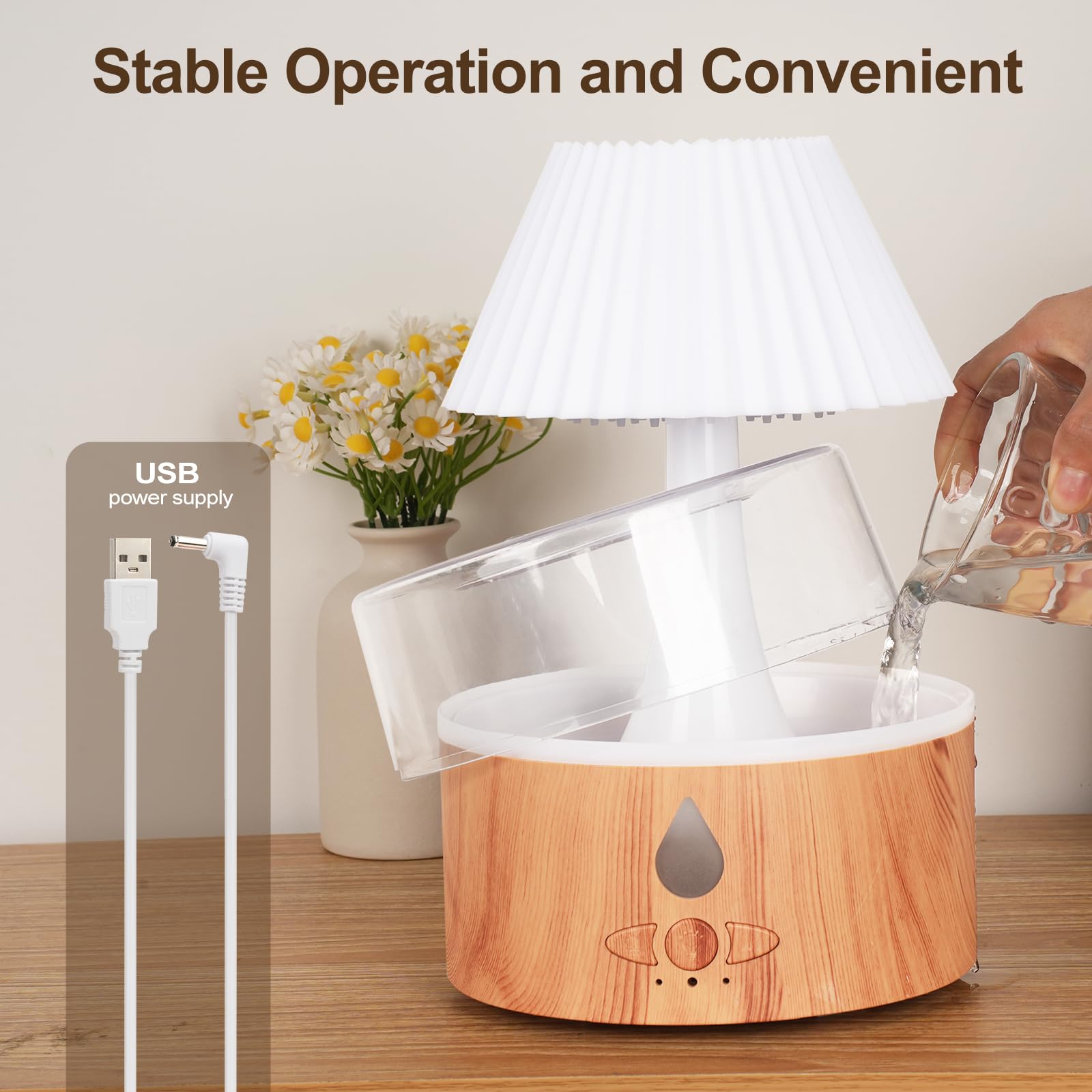 Cloud Humidifiers 260ML Water Drip Umbrella Humidifiers, 7 Colors Mood Light Air Humidifier White Noise Raindrop Humidifiers for Bedroom