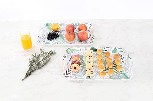 FlosSolis 16.5"x11.5" Serving Tray with handle Set of 2 leaf design, Melamine Rectangular Serving Tray/Platters stackable Sturdy and easy clean for Serving food,fruit,desserts,breakfast,meals,BPA FREE