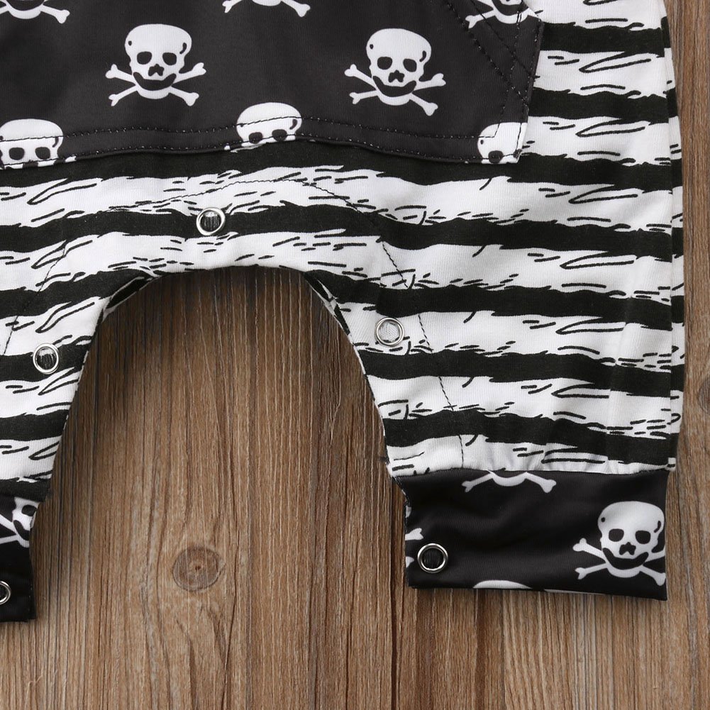 Xiaodriceee Newborn Baby Hooded Romper Boy Girl Sleeveless Striped Skull Jumpsuit Outfit Clothes 0-6 Months