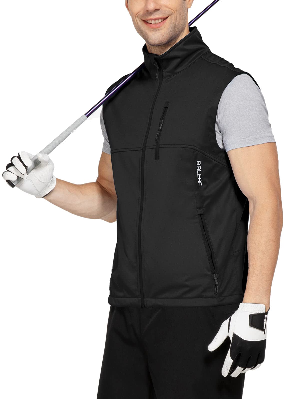 BALEAF Men's Lightweight Golf Vest Sleeveless Softshell Jacket Windproof Outerwear Vest for Travel Running Hiking Black Size M