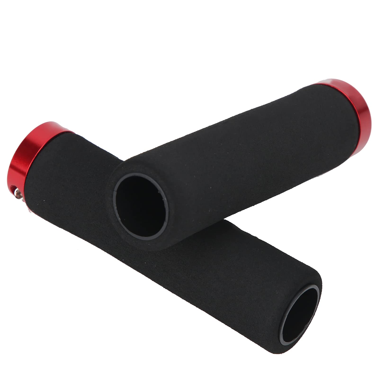 Bike Handle Grips Sponge Comfortable with Aluminum Alloy Lock Bike Grips Tool Cycling Accessory (Black red)