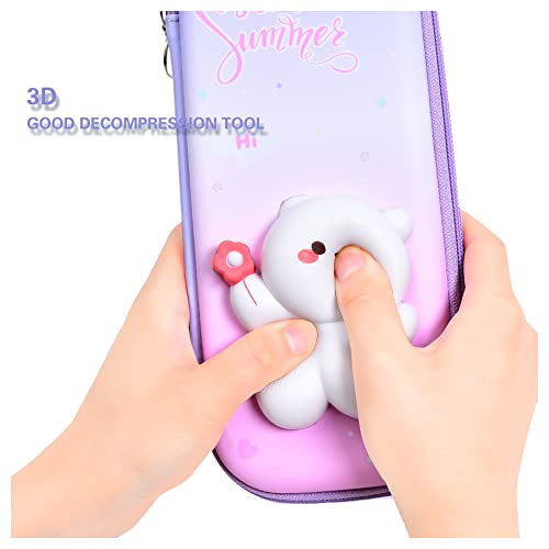 GANNEPIE 3D Decompression Stereo Cartoon Cute Pencil Case Holder EVA Carrying Pen Bag Pouch Simple Stationery for Adults Kids Purple Bear