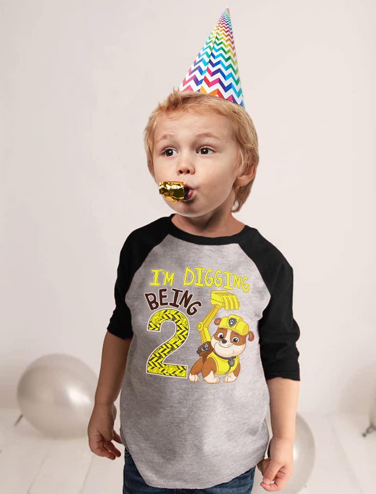 Rubble Digging Being 2 Paw Patrol 2nd Birthday Shirt Boy Toddler Kids Raglan 2T Dark Gray