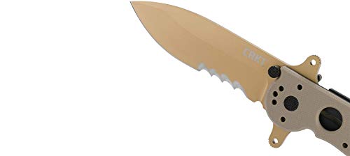 CRKT M21-14DSFG EDC Folding Pocket Knife: Special Forces Everyday Carry, Tan Serrated Edge Blade, Veff Serrations, Automated Liner Safety, Dual Hilt, Desert G10 Handle, Reversible Pocket Clip