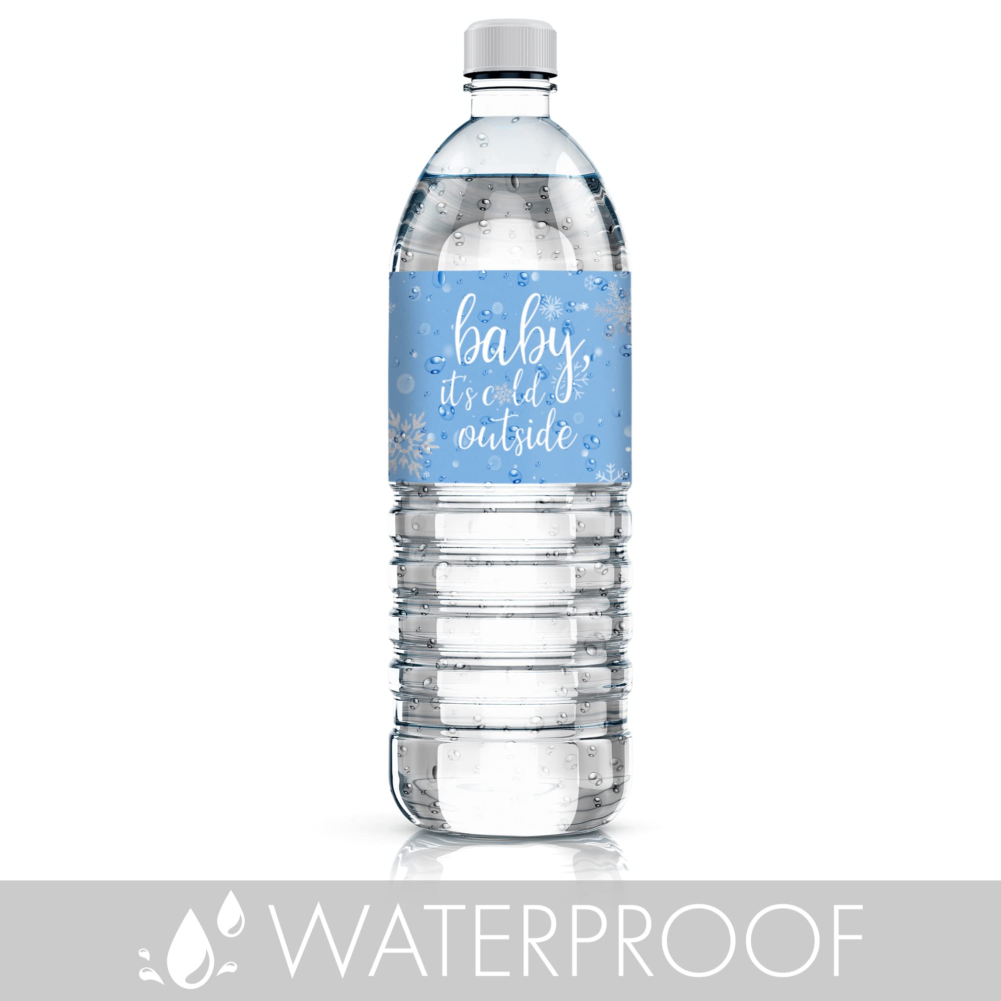 Blue Little Snowflake Winter Baby Shower Water Bottle Labels - Baby It's Cold Outside - 24 Stickers