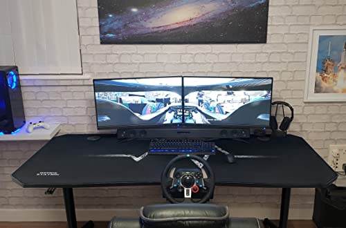 Furmax Gaming Desk T-Shaped Pc Computer Table with Carbon Fiber Surface Free Mouse Pad Home Office Desk Gamer Table Pro with Game Handle Rack Headphone Hook and Cup Holder (Black, 55 Inch)