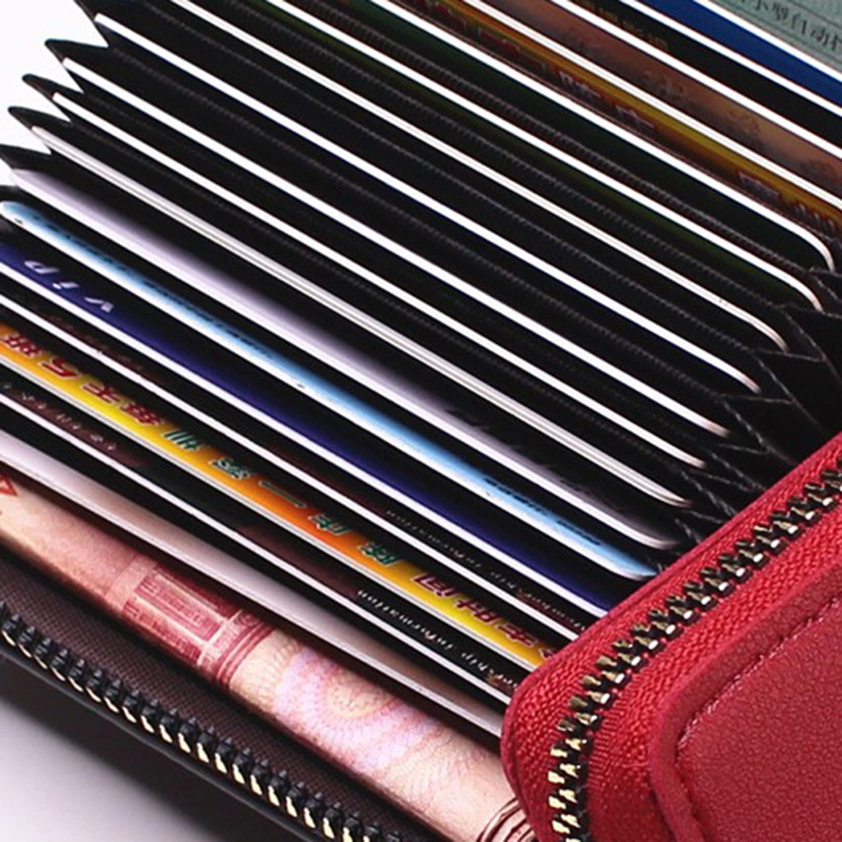 Bayetss Small Leather Zipper Card Case Coin Change Wallet Small Wallets for Women Men Zipper Card Organizer,red
