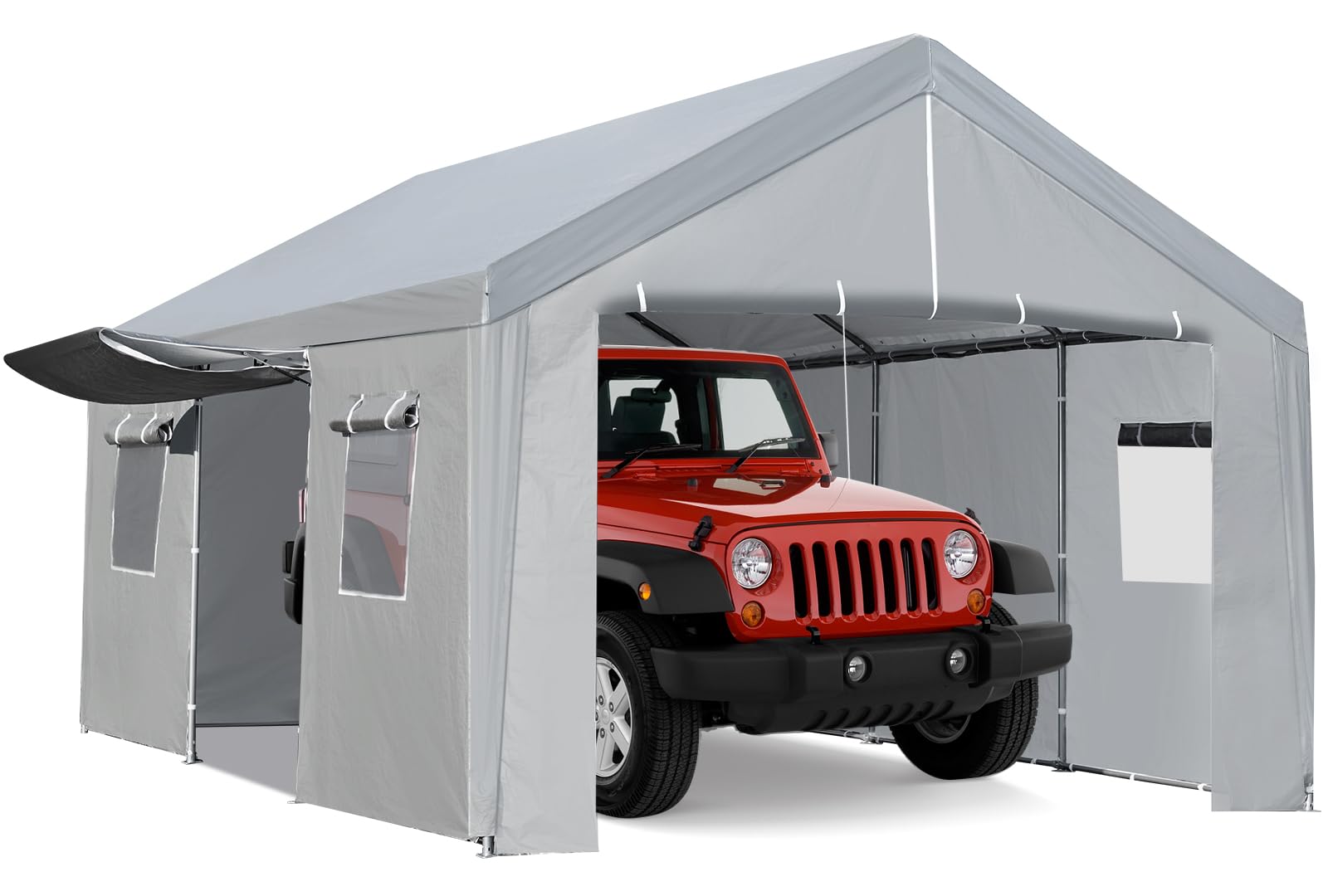 Carport Canopy 10x20 Heavy Duty, Car Tent with Sidewalls & Doors Removable & Roll-up and Down mesh Windows, Portable Garage All Weather, Car Canopy for SUV & Boats & Truck, Gray