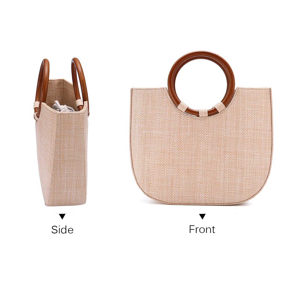 JOSEKO Summer Beach Bag, Womens Straw Handbag Straw Shoulder Bag for Beach Travel and Everyday Use Khaki 11.4" L x 3.5" W x 9.8" H