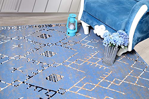 Furnish my Place Trellis Pattern Rug - 7 ft. 8 in. x 11 ft, Light Blue, Bohemian Rug with Transitional Design