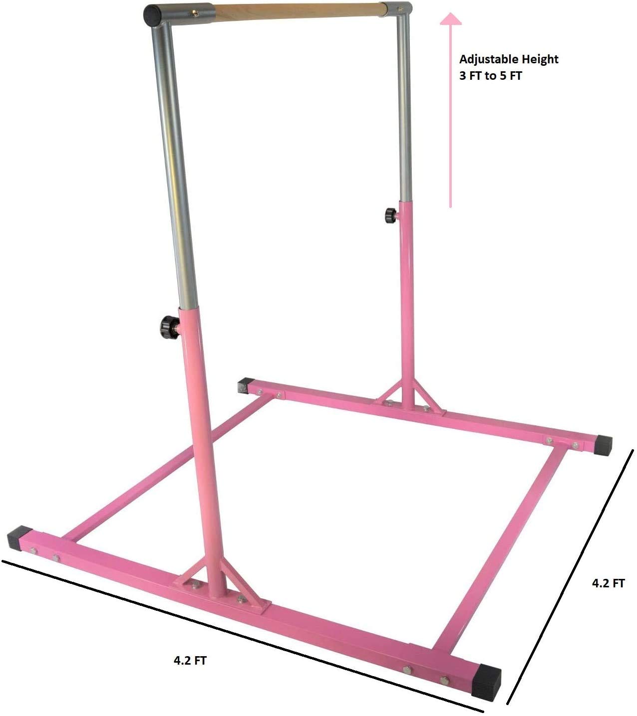 Athletic Bar Kids Gymnastics Junior Horizontal Kip Bar 3 to 5 FT Training Jungle Gym Expandable Adjustable Height 3 to 5 FT Tumble Weight Capacity 300 Pounds (Pink)
