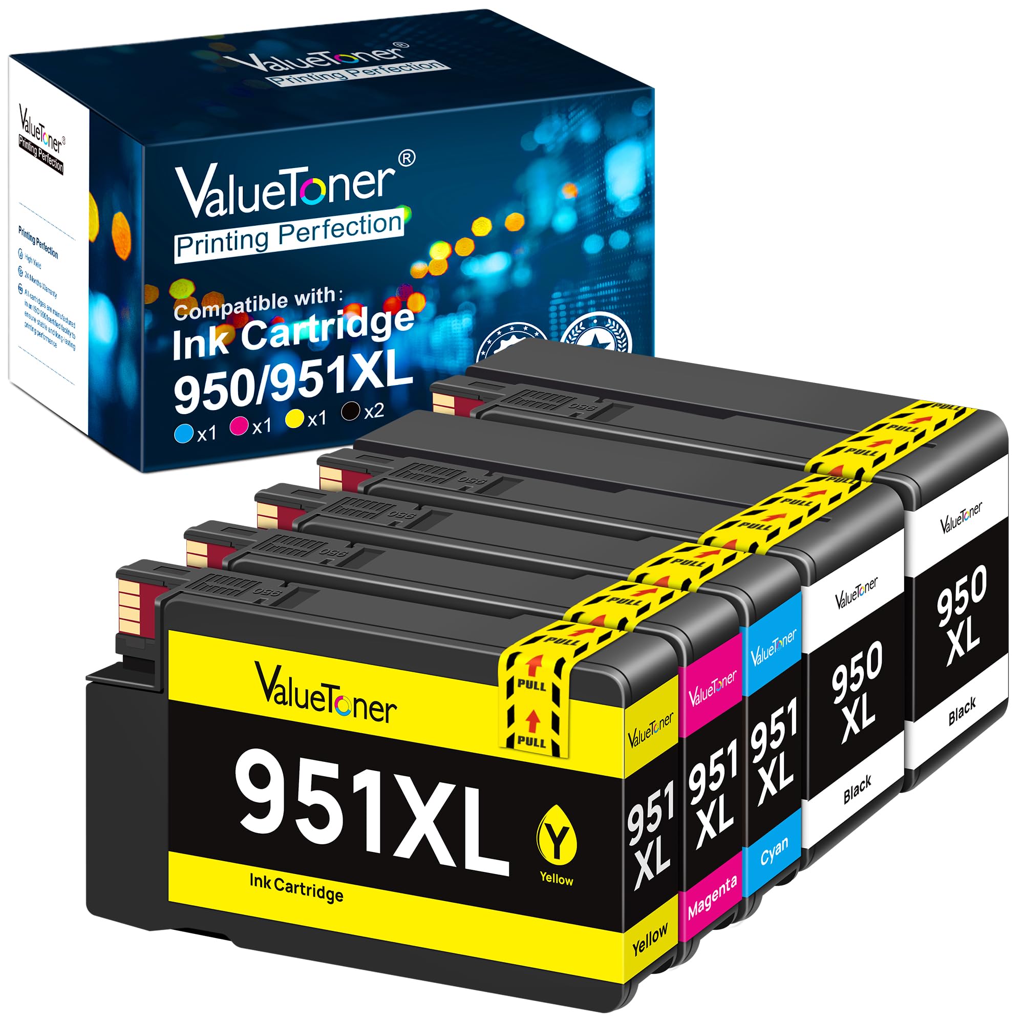Valuetoner Compatible 950 951 Ink Cartridges Combo Pack Replacement for HP 950 XL 951 XL 950XL 951XL High Yield for Officejet Pro 8600 8610 8620 8100 8630 Printer (5-Pack, Black/Cyan/Magenta/Yellow)