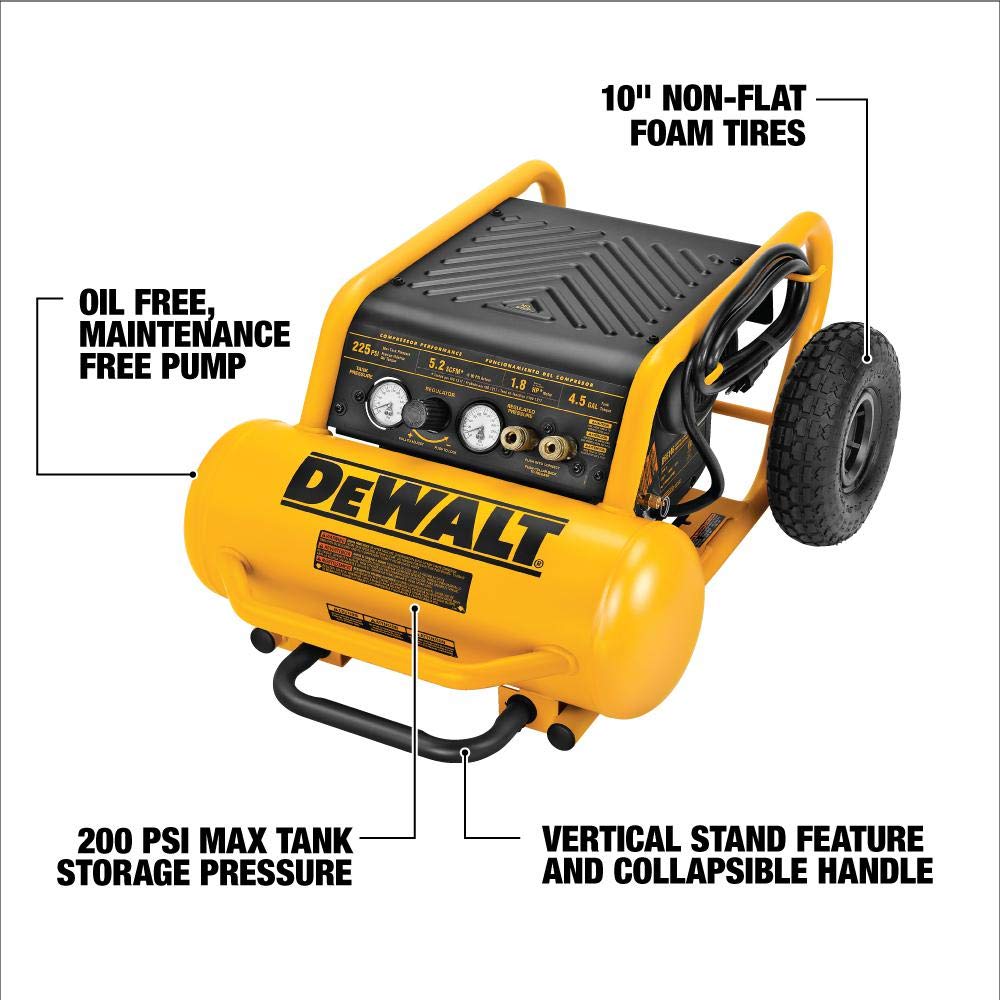 Dewalt D55146 1.6 Hp Continuous 200 Psi, 4.5 Gallon Compressor, 17" x 33.75" x 24.5"