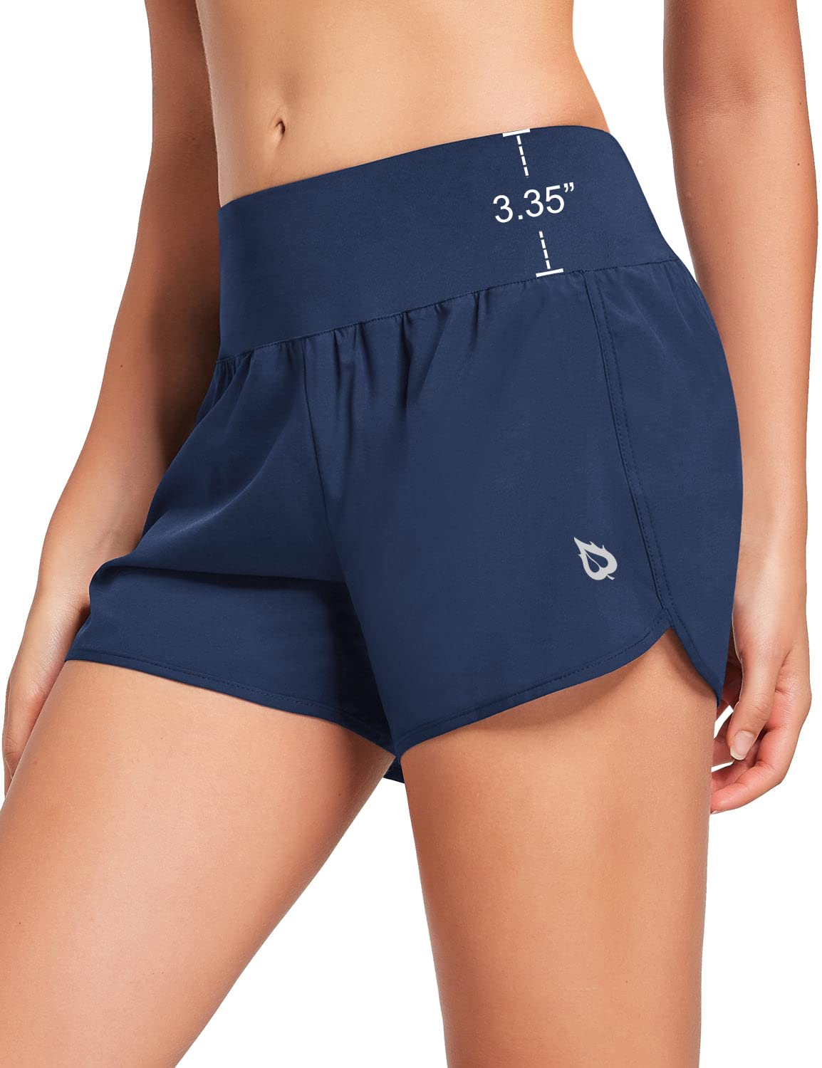 BALEAF Women's 4" High Waist Active Running Shorts with Liner Back Zip Pocket Lightweight Track Shorts Navy L