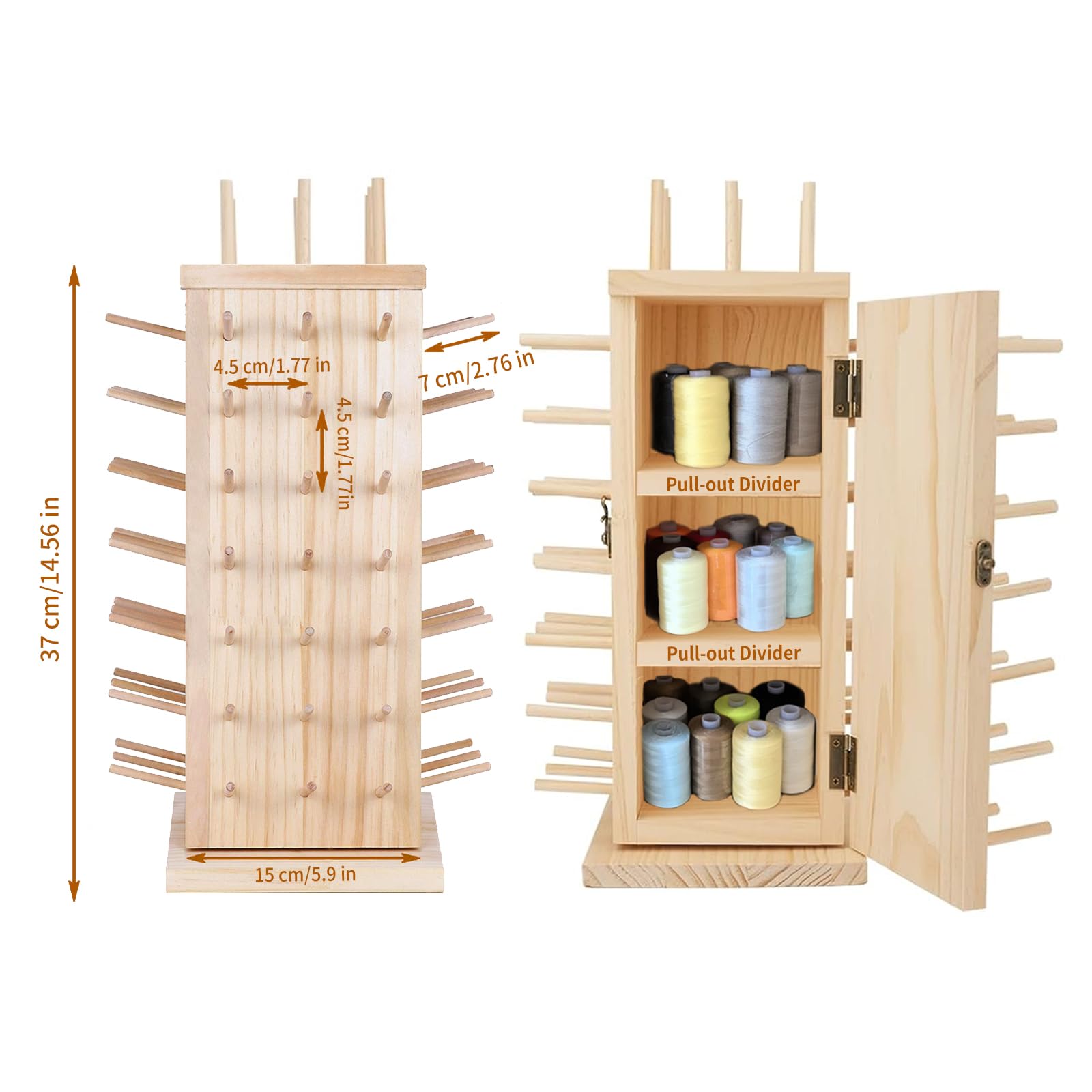 Bazen 360° Fully Rotating Thread Holder With Pull-out Divider Wooden Thread Rack Spool Holder Stand Thread Storage Organizer for Sewing, Quilting, Embroidery, Hair-braiding and Jewelry 93 Spools