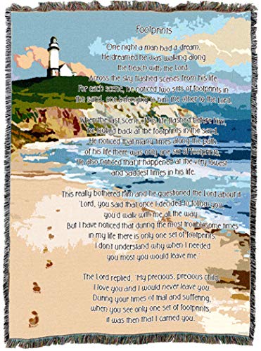 Pure Country Weavers Jesus Footprints in The Sand 1 Blanket 1 -Religious Gift Tapestry Throw Woven from Cotton - Made in The USA (72x54)