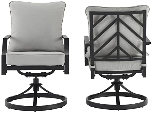 Crosley Furniture Otto 2-Piece Swivel Outdoor Chair Set, Dining Patio Chairs for Deck, Backyard, Matte Black with Gray Cushions