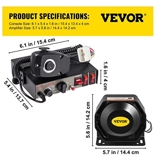 Mophorn 200W Car Warning Alarm Vehicle 7 Sound Loud Warning Alarm Kit MIC System Emergency Fire Siren PA Speaker