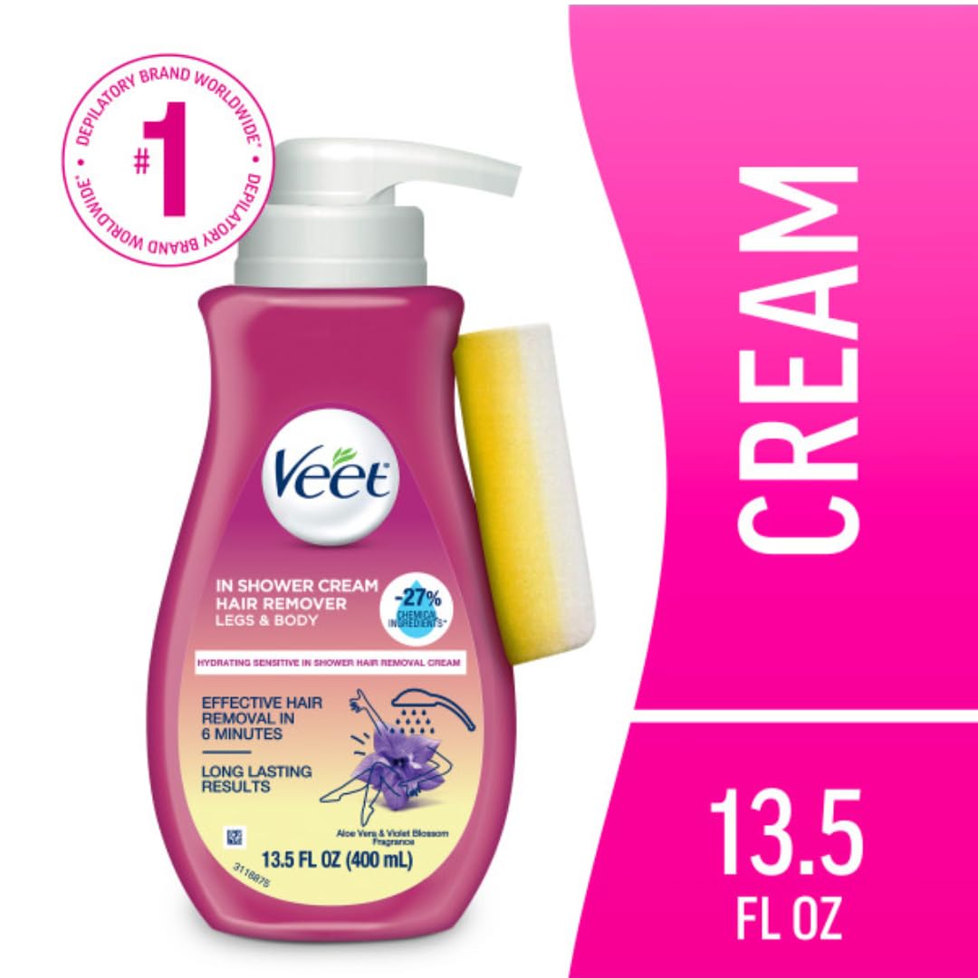Veet Sensitive Formula with Aloe Vera In Shower 13.5 Fl Oz. Hair Removal Cream for Legs & Body (3 Pack)