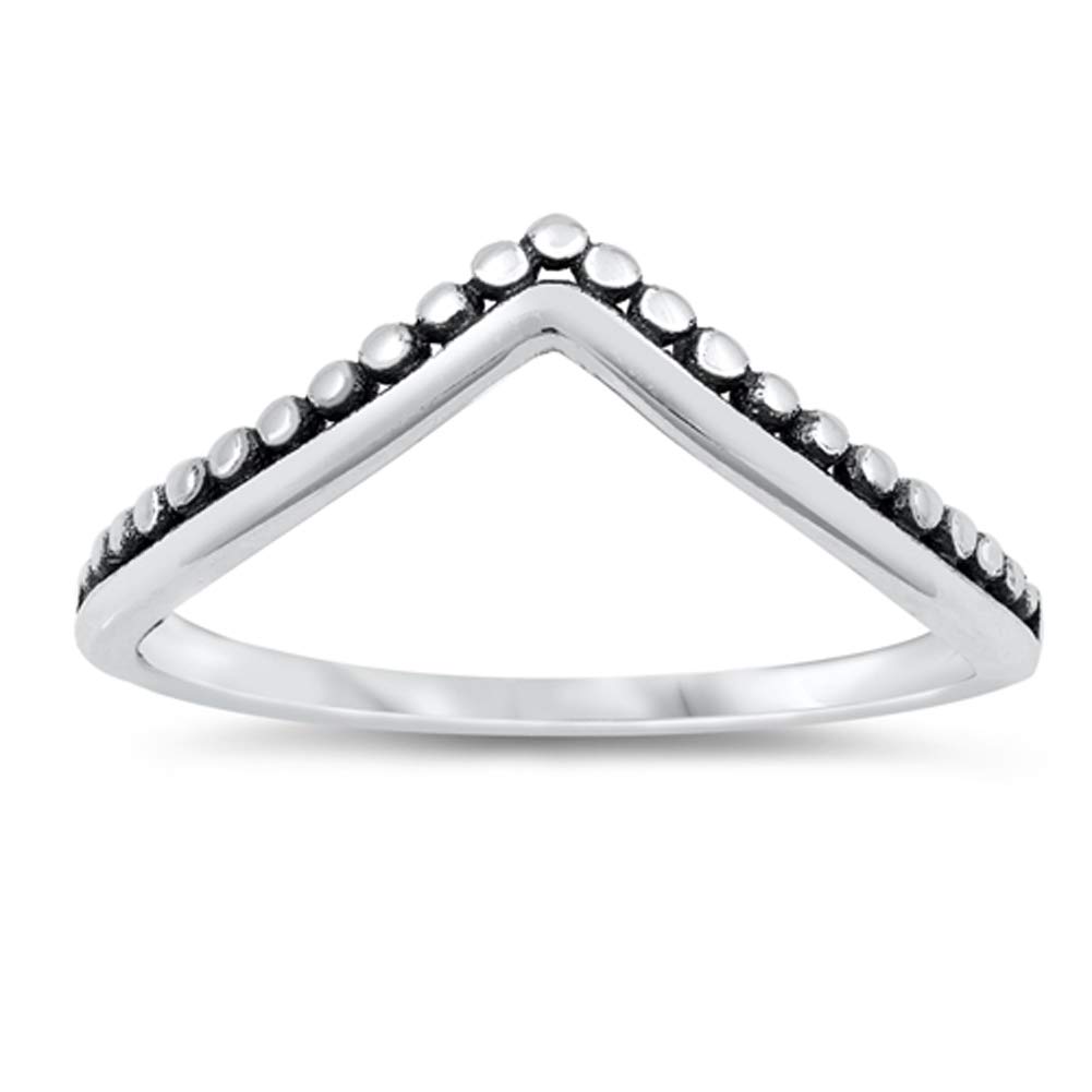 Beaded Oxidized Bali Chevron Pointed Ring .925 Sterling Silver Band Size 11