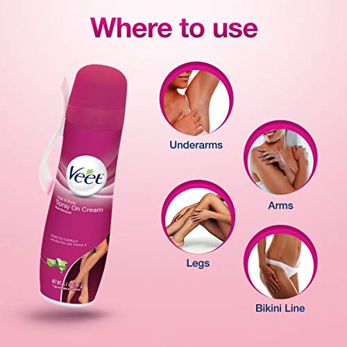 Veet Spray On Hair Removal Cream, for Legs & Body, 5.1 Oz (Pack of 5)