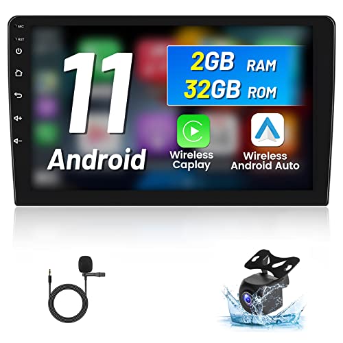 Double Din Car Radio Android 11 Car Stereo Wireless Apple CarPlay Android Auto Hikity 9 Inch Touch Screen Bluetooth Car Audio Receiver with HiFi GPS WiFi Backup Camera Mic