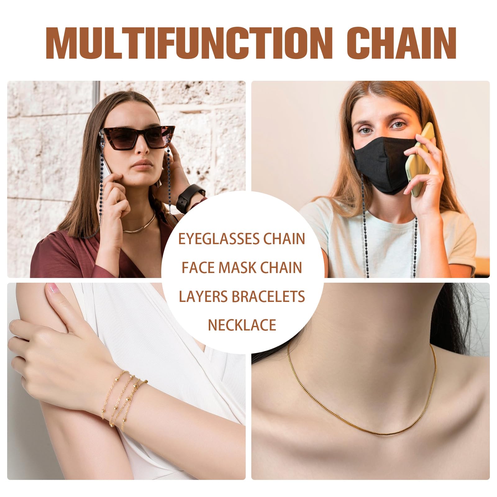 BILIONE Glasses Chain for Women, Sunglass Holder Straps Around Neck, Eyewear Cord Lanyard (4pcs-a)