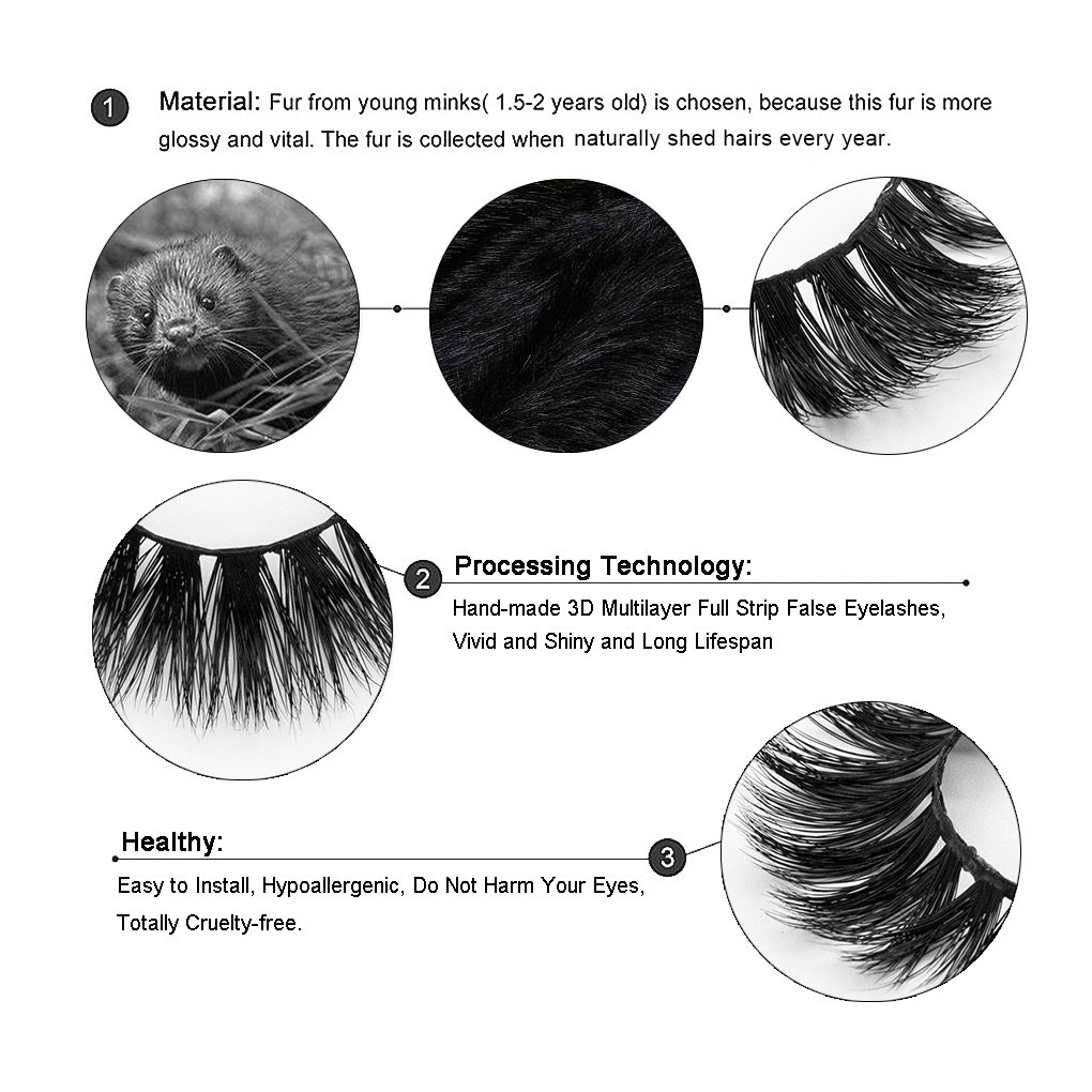 Veleasha Lashes 100% Real Mink Lashes 3D Luxurious False Eyelashes Hand-made Natural Long Cross False Lashes Wispy for Makeup 1 Pair Pack (No.A11)