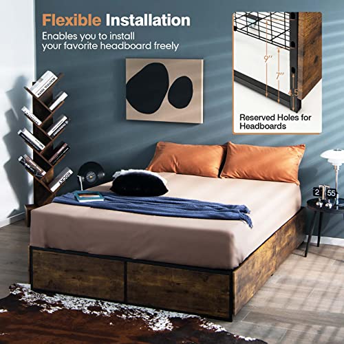 Giantex Queen Size Bed Frame with 4 Drawers, Industrial Metal Platform Bed Frame with Footboard, Reserved Holes for DIY Headboard, Heavy-Duty Mattress Foundation, No Box Spring Needed, Easy Assembly