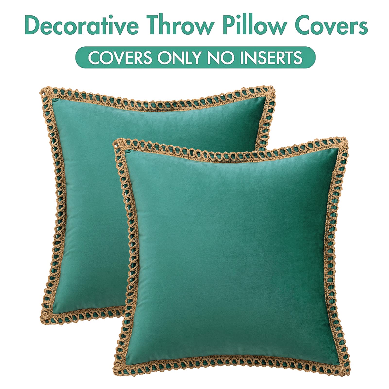 AQOTHES Set of 2 Velvet Decorative Throw Pillow Covers 18x18 Inch, Farmhouse Teal Throw Pillows for Couch Sofa Bed Home Living Room Decor