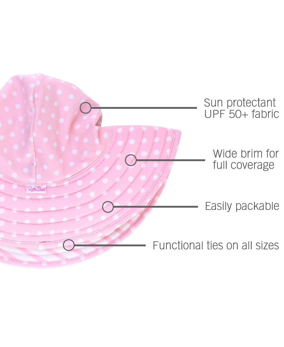RuffleButts® Baby/Toddler Girls Pink Polka Dot and Pink Stripe Reversible Swim Hat - 0-12m